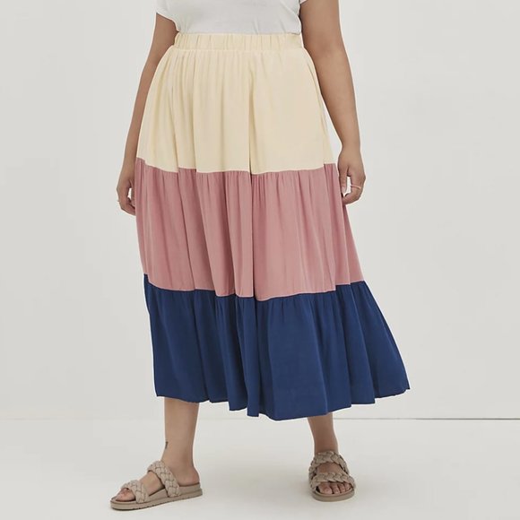 torrid | Skirts | Torrid Color Block Woven Boho Maxi Skirt Elastic ...